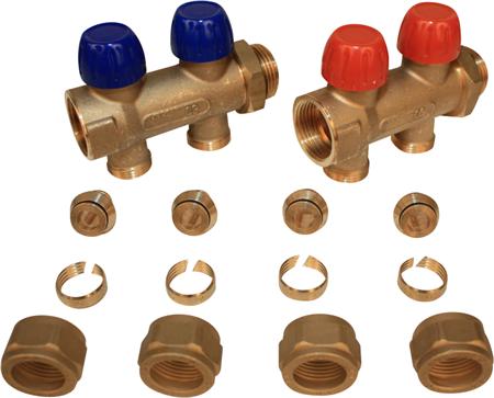 Wavin Tigris 1" 2vejs fordelerrørssæt inkl. PEX-koblingssæt - 20 x ...