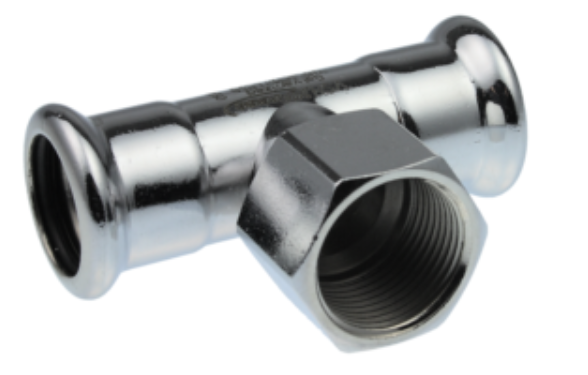 Forzinket press T-stykke med muffe, indvendig gevind & muffe - 15 x...