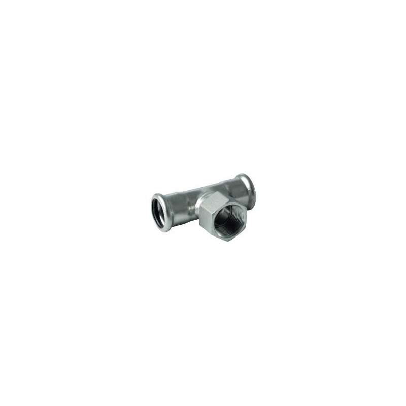 Rustfrit press T-stykke med muffe, indvendigt gevind & muffe - 28